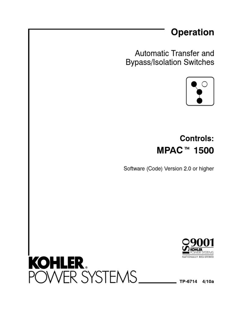 Kohler MPAC 1500 Operation Manual | PDF | Electrostatic Discharge | Switch
