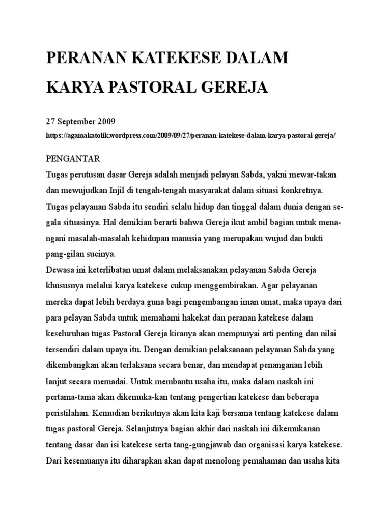 Peranan Katekese Dalam Karya Pastoral | PDF | Agama & Spiritualitas