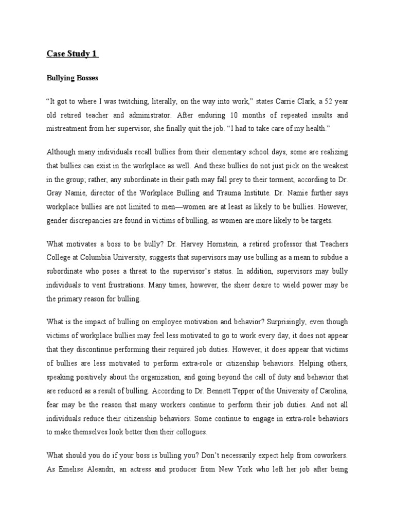 Case Study | PDF | Workplace Bullying | Bullying