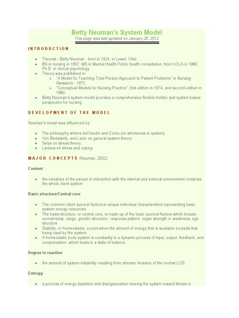 Betty Neuman's System Model: Research - 1972 | PDF | Stress (Biology ...