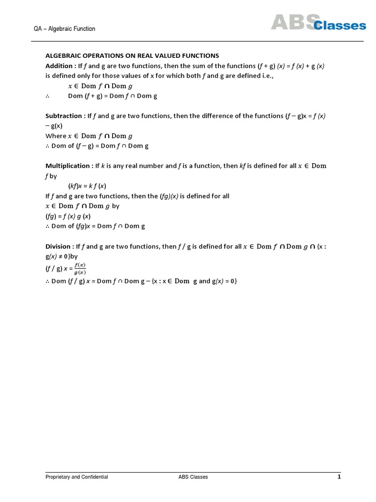 QA - Algebraic Function: Proprietary and Confidential ABS Classes | PDF