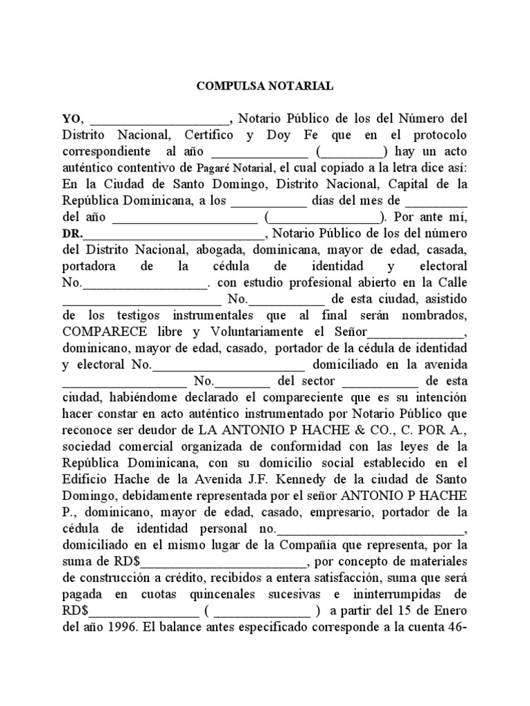 Modelo de Compulsa Notarial | PDF | República Dominicana | Gobierno Modelo de Compulsa Notarial | PDF | República Dominicana | Gobierno