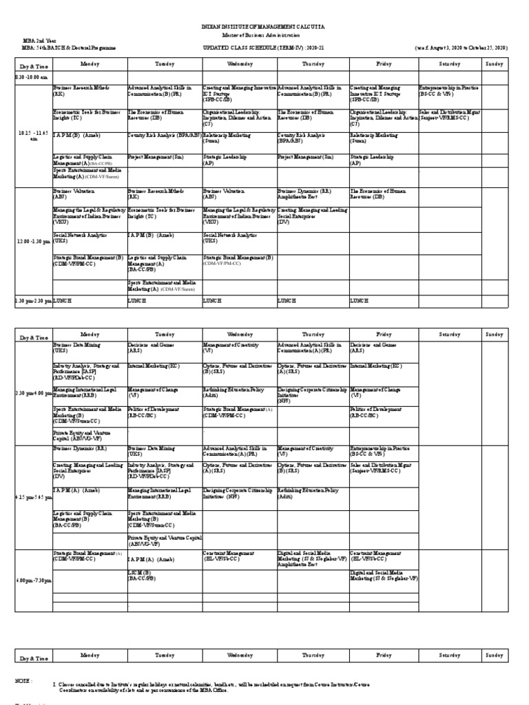 Class Schedule For Term-IV - 2020-21 | PDF | Analytics | Marketing