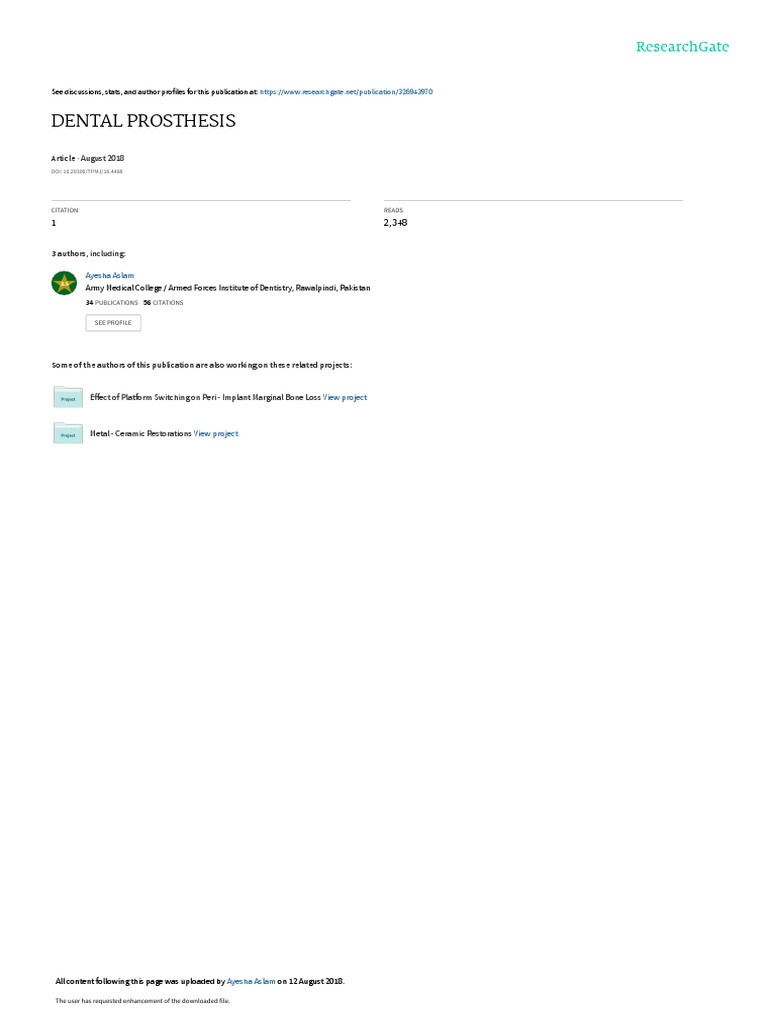 Dental Prosthesis | PDF | Prosthodontics | Dentistry