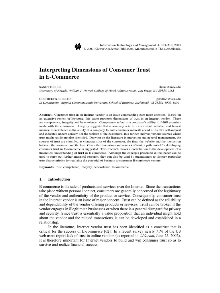 Dimensions and Sources of Consumer Trust in E-Commerce: A Proposed Path ...
