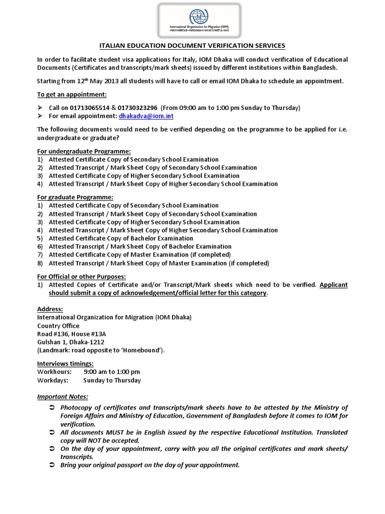 Italian Education Document Verification Services: To Get An Appointment ...