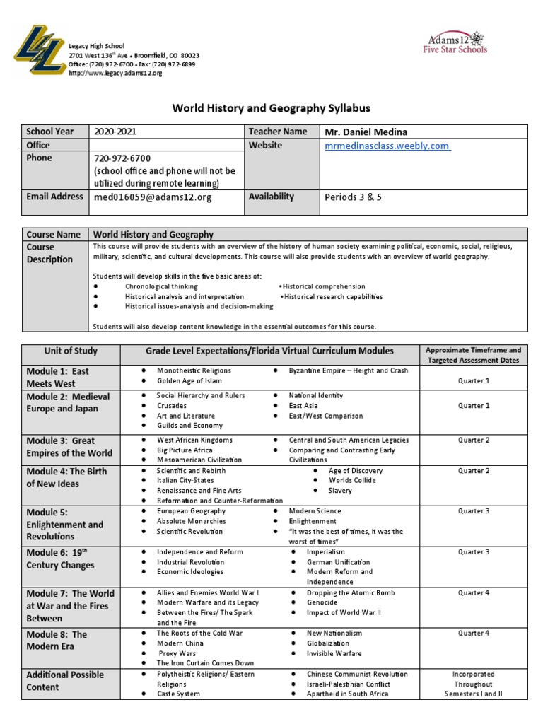 World History & Geography Syllabus 2020-21 | PDF | Educational ...