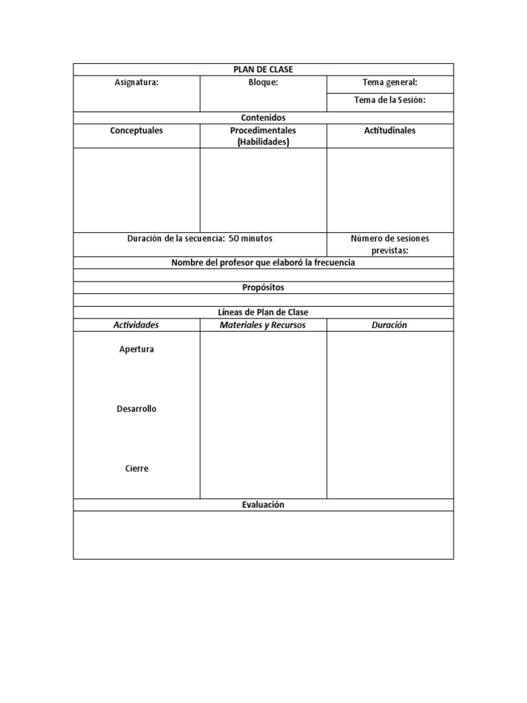 PLAN DE CLASE (Plantilla) | PDF