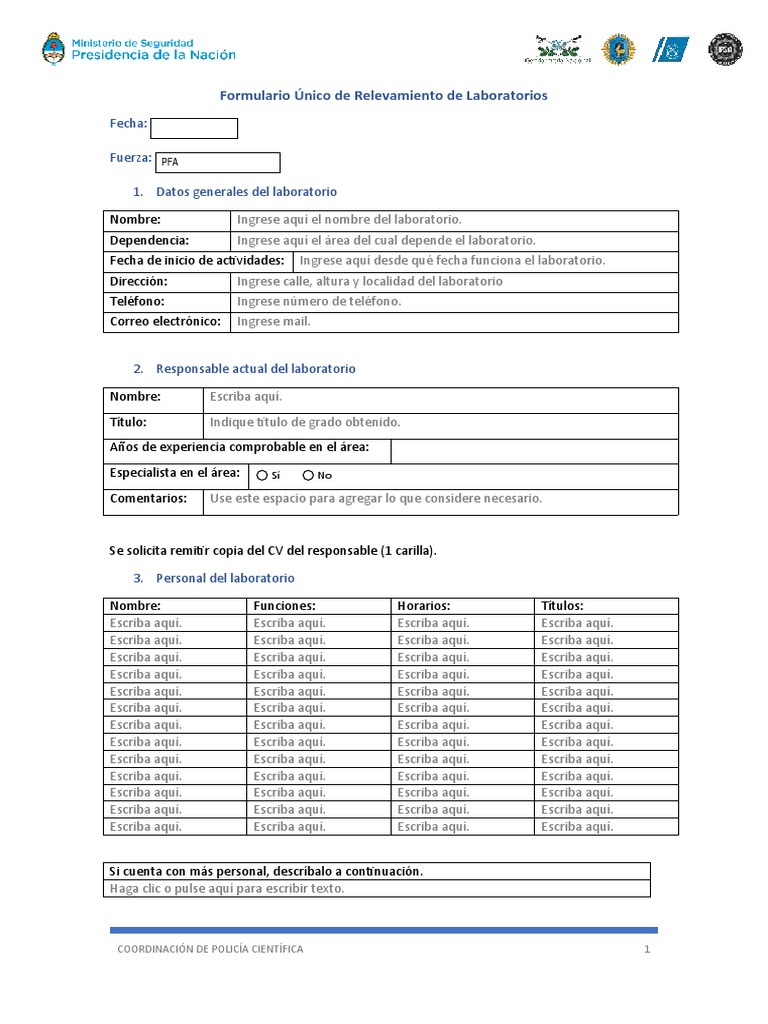 Formulario de Relevamiento de Laboratorios PFA | PDF Formulario de Relevamiento de Laboratorios PFA | PDF