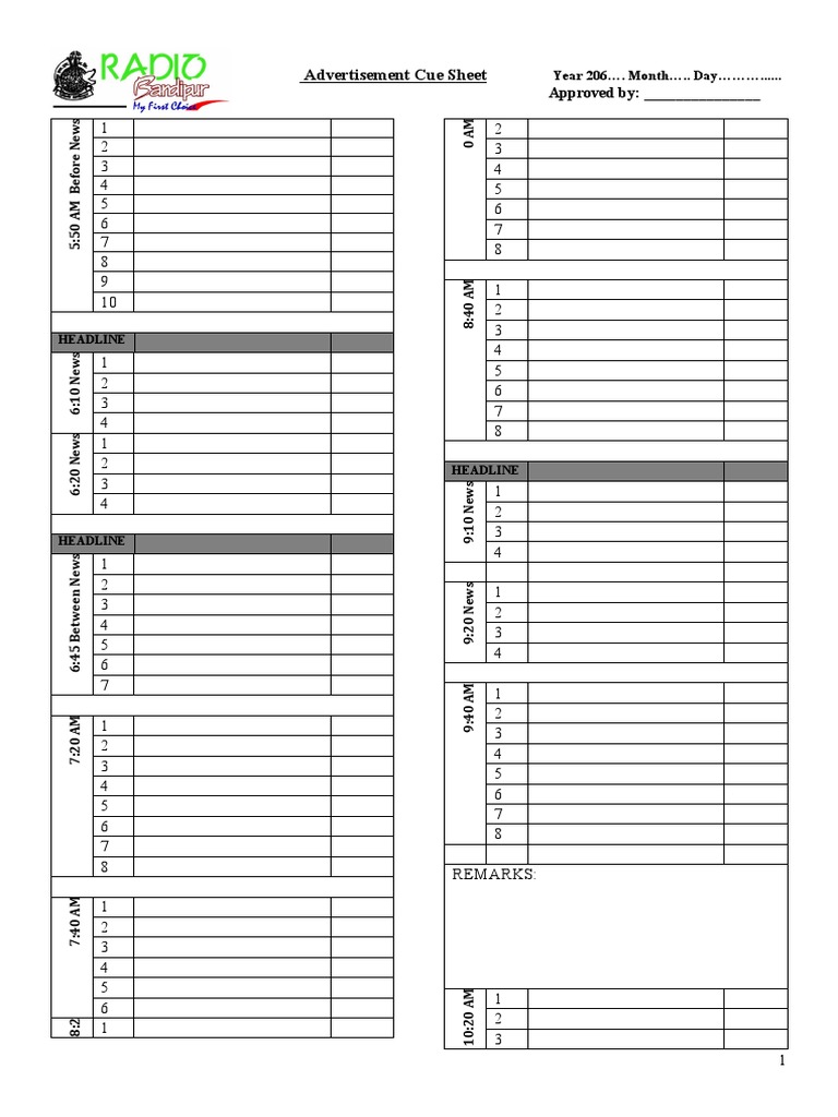 FM Radio Advertisement Cue Sheet | PDF | Radio | Broadcasting
