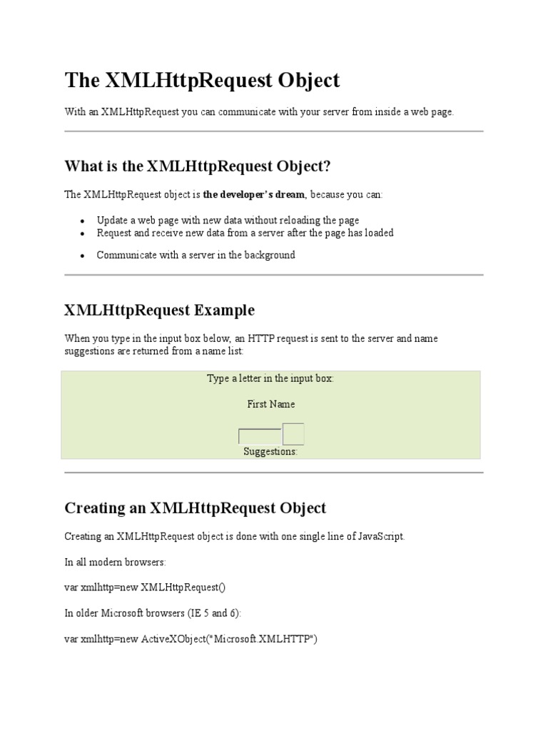 What Is The Xmlhttprequest Object? | PDF | Document Object Model | Xml