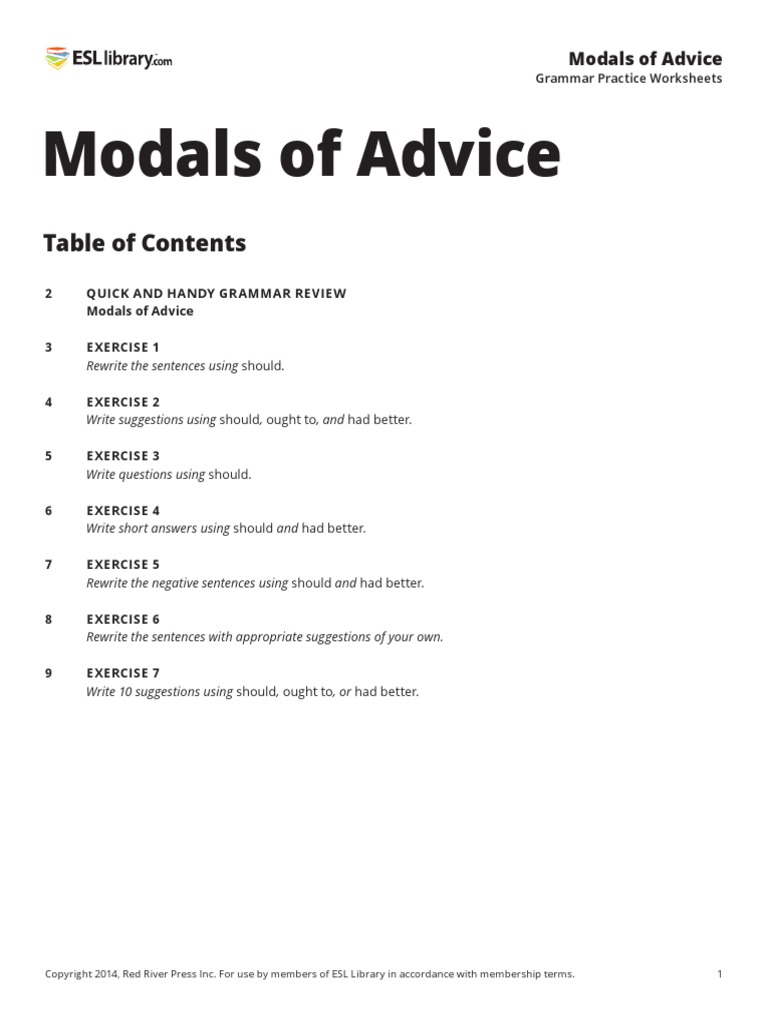 Modals of Advice - Esl | PDF | Linguistics | Linguistic Morphology