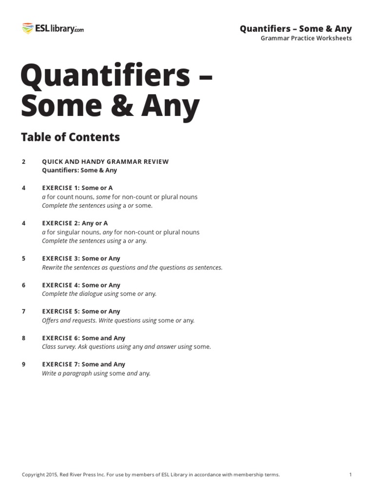 Quentifiers-Some and Any Esl PDF | PDF | Noun | English Language
