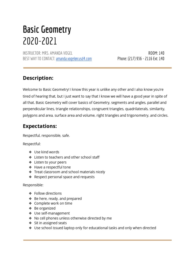 Basic Geo Syllabus Pdf Triangle Area
