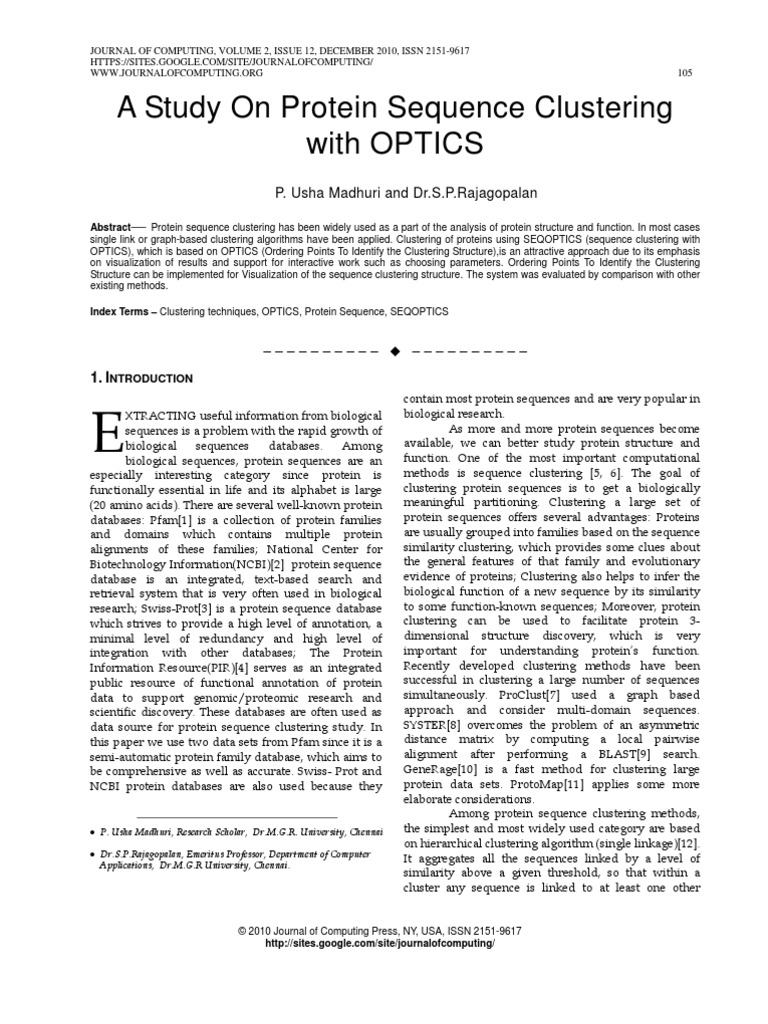 A Study On Protein Sequence Clustering With OPTICS | PDF | Cluster Analysis | Sequence Alignment