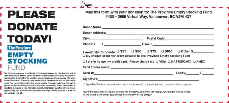 The Province Empty Stocking Fund: Donation Form | PDF | Credit Card ...