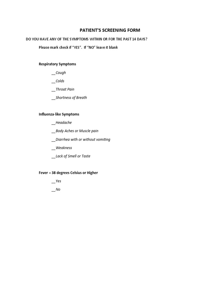 Patient Screening Form | PDF