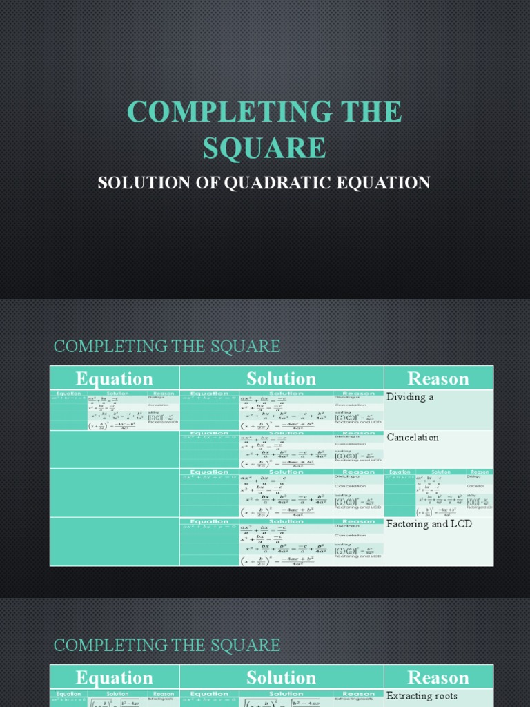 Completing The Square: Solution of Quadratic Equation | PDF | Language ...