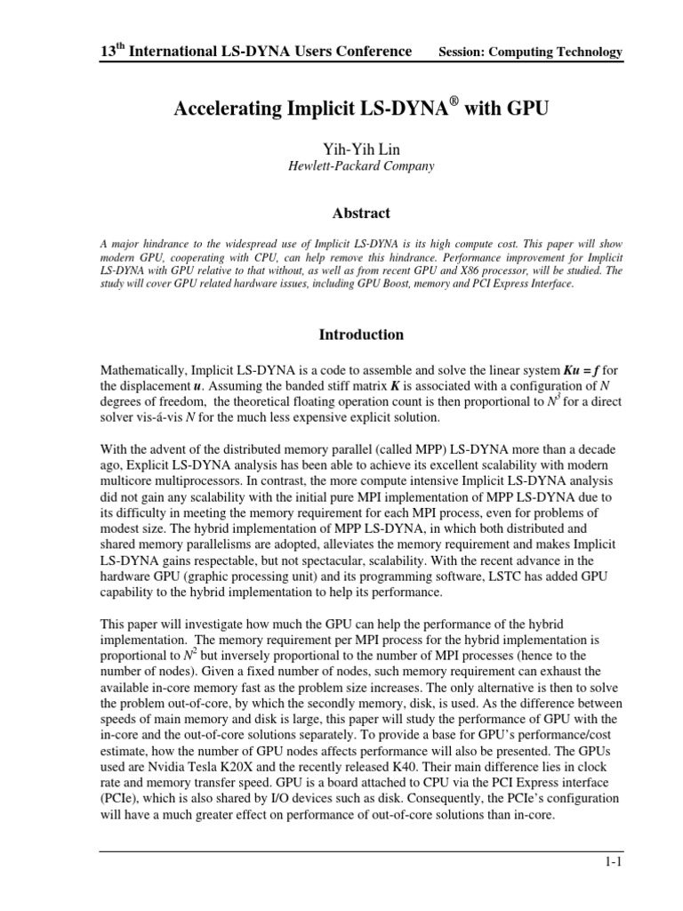 Accelerating Implicit LS-DYNA With GPU | PDF | Graphics Processing Unit | Parallel Computing