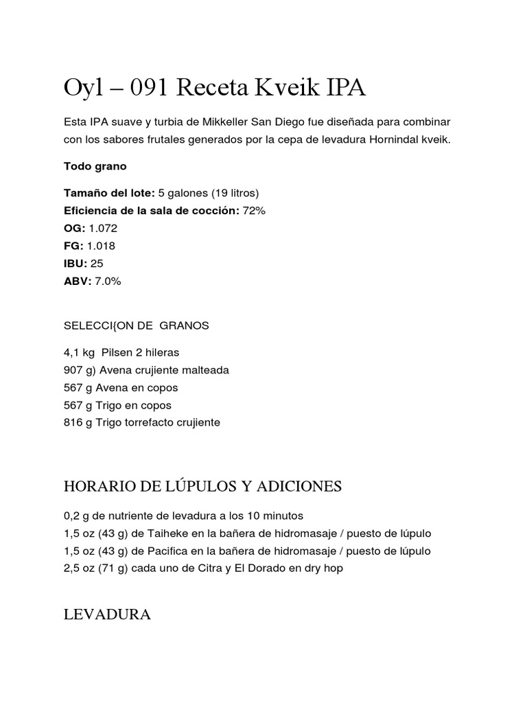 Receta Kveik IPA Mikkeller San Diego | PDF | Cocina, comidas y vino ...