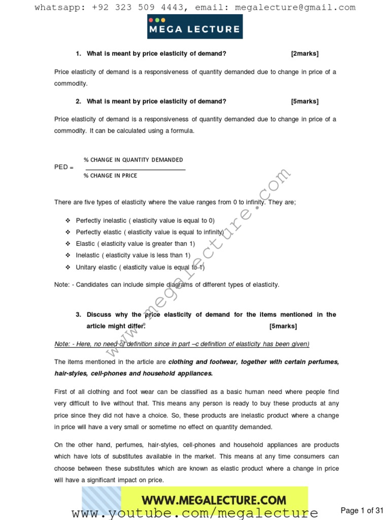By: Alim WWW.O-Alevel - Co.cc 1: 1. What Is Meant by Price Elasticity of Demand? (2marks) | PDF ...