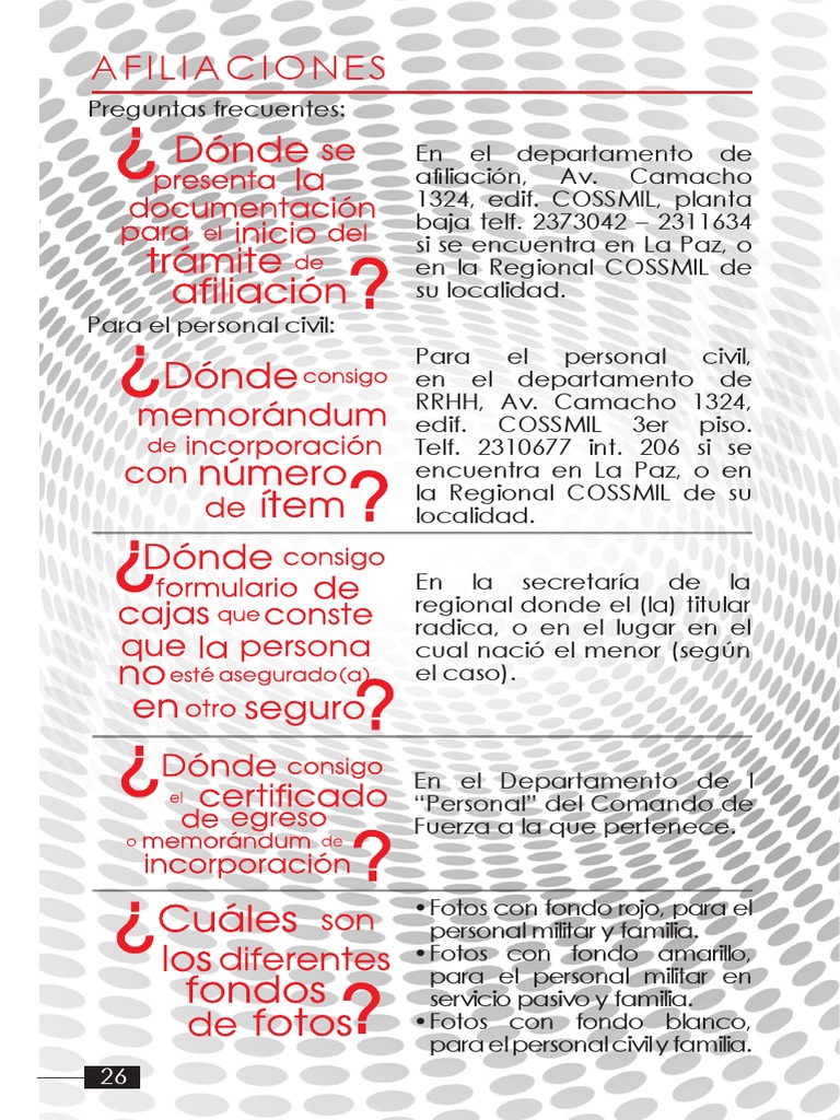 Requisitos - Afiliacion COSSMIL PDF | PDF | Certificado de nacimiento | Gobierno y personalidad