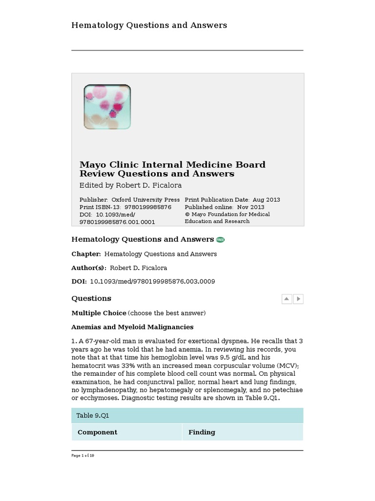 Hematology MCQ | PDF | Anemia | Lymphoma