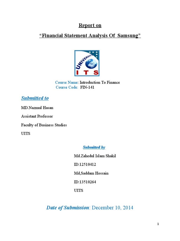 Report On "Financial Statement Analysis of Samsung": Submitted To | PDF ...