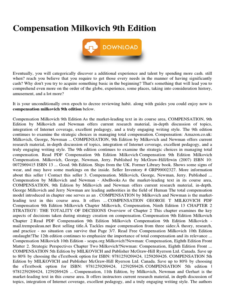 Compensation Milkovich 9th Edition | PDF | Textbook | Books