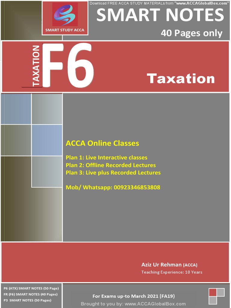 F6 ACCA BPP Smart Notes UK | PDF | Expense | Taxes