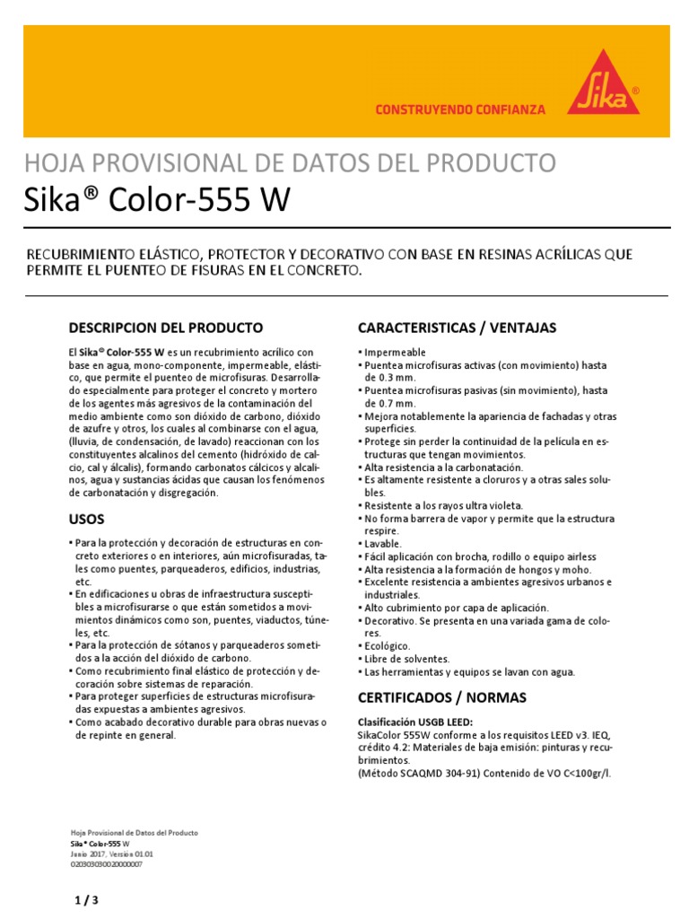 Co-Ht - SikaColor 555W | PDF | Agua | Hormigón