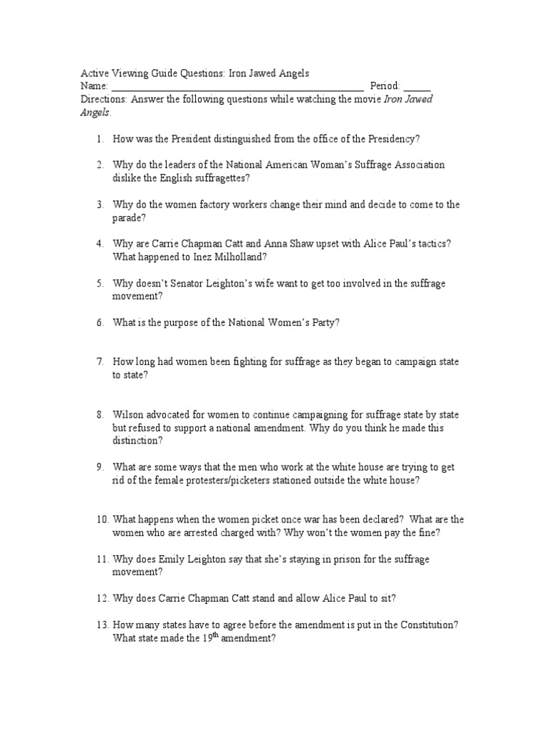 Iron Jawed Angels Viewing Guide Questions | PDF