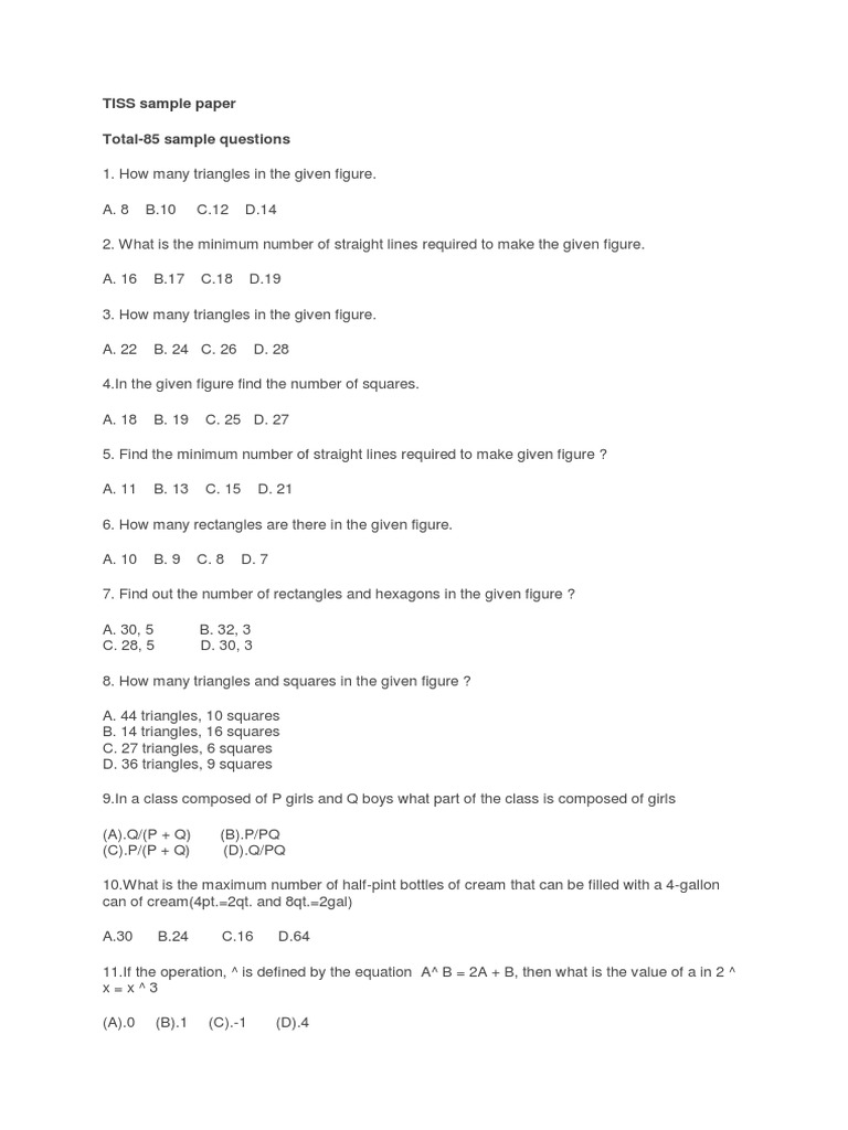 TISS Sample Paper Total-85 Sample Questions | PDF
