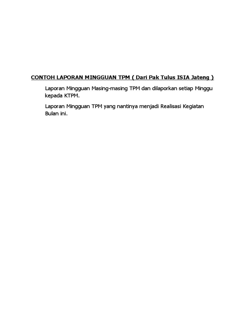 Contoh Laporan Mingguan TPM 2020 | PDF