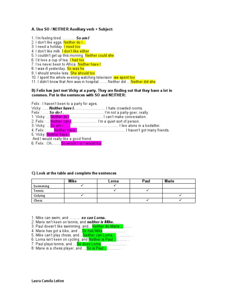 So, Either, Neither Exercises Resuelto 2 | PDF