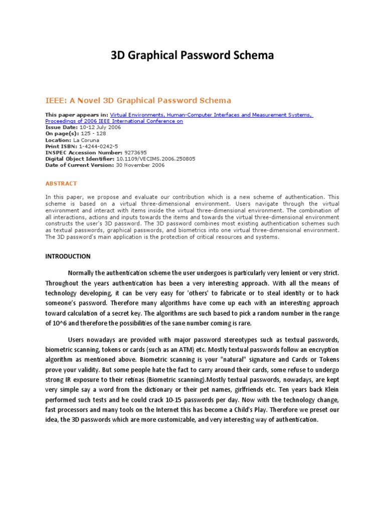 IEEE: A Novel 3D Graphical Password Schema | PDF | Password ...