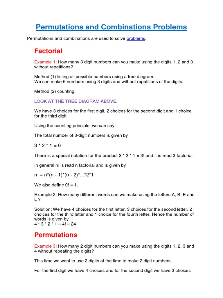 Permutations and Combinations Problems | PDF | Permutation | Combinatorics