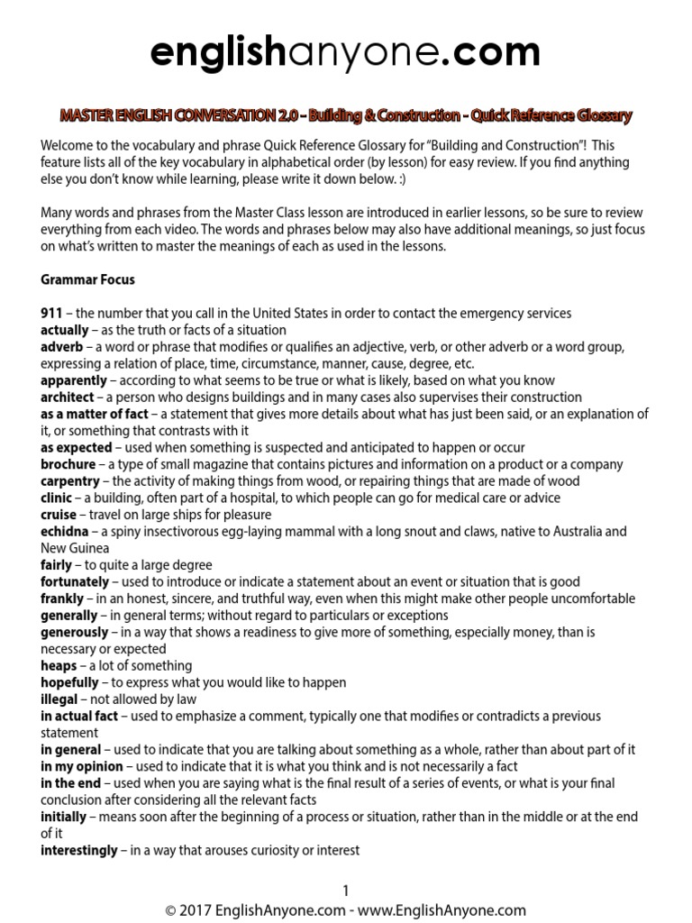 Building and Construction Quick Reference Glossary PDF | PDF | Nature ...