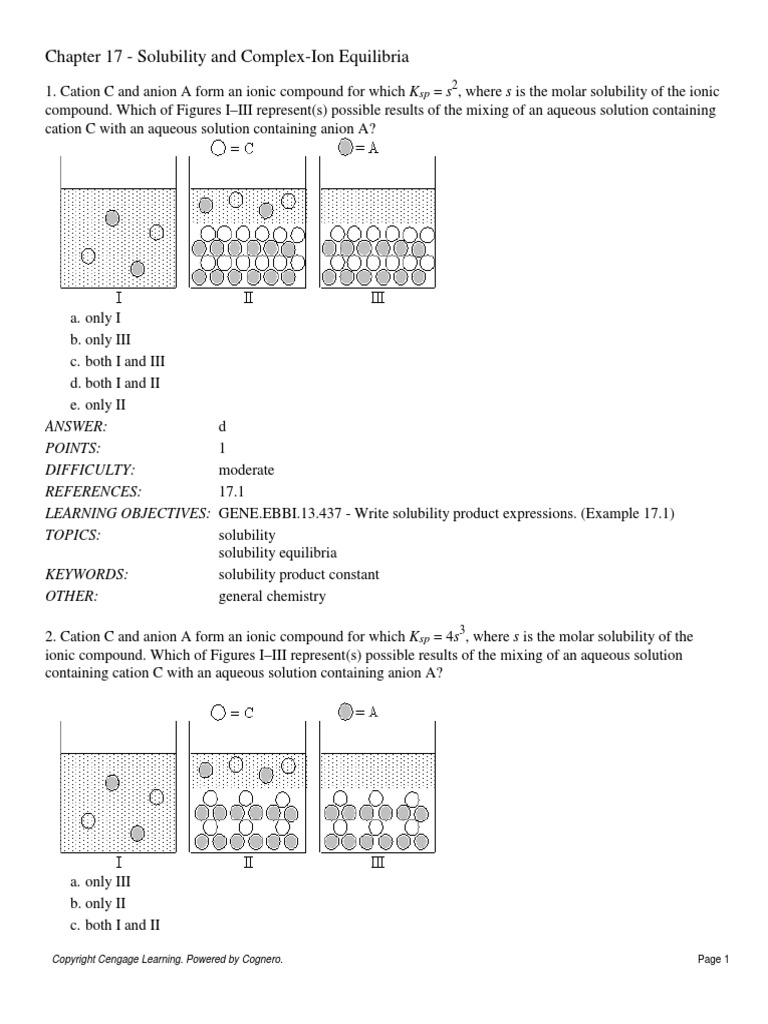 Chapter 17 Solubility and Complex Ion Equilibria | PDF | Solubility | Chemical Equilibrium