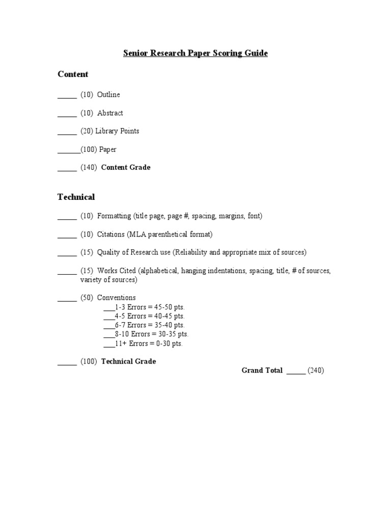 Senior Research Paper Scoring Guide | PDF