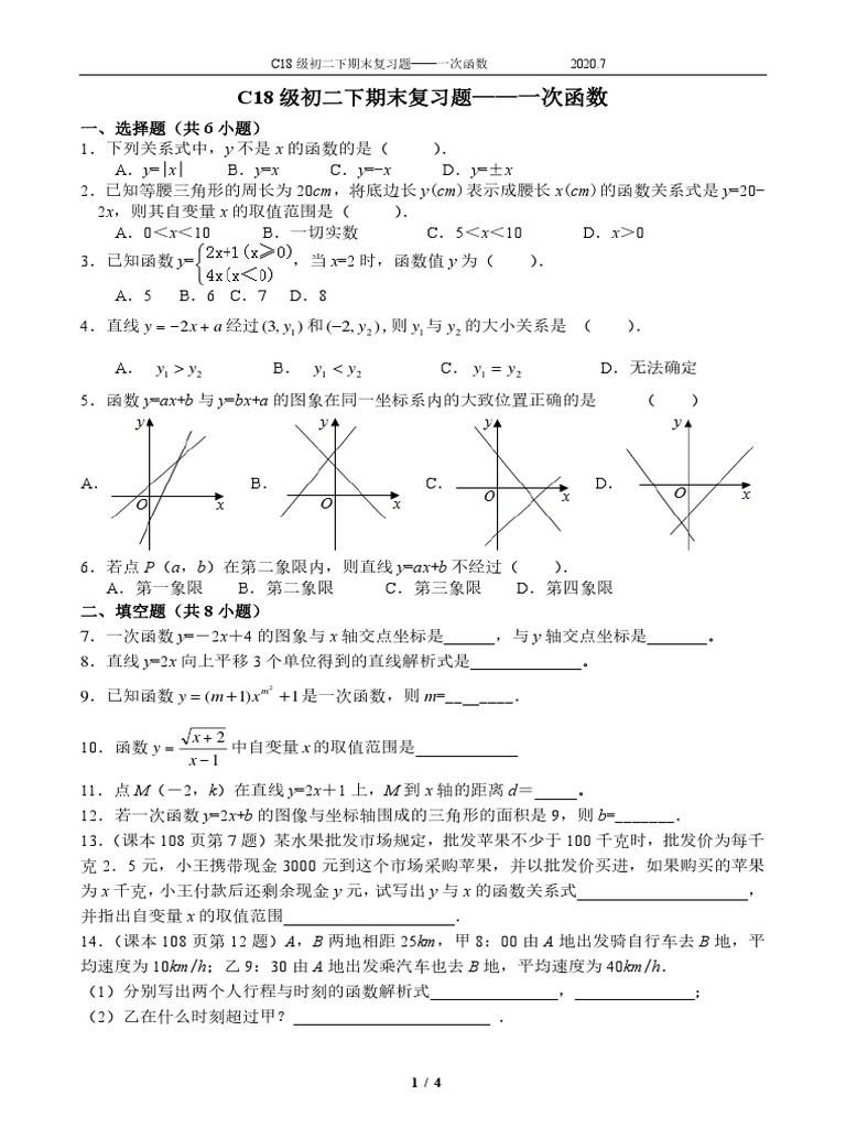 Linear Function Test | PDF