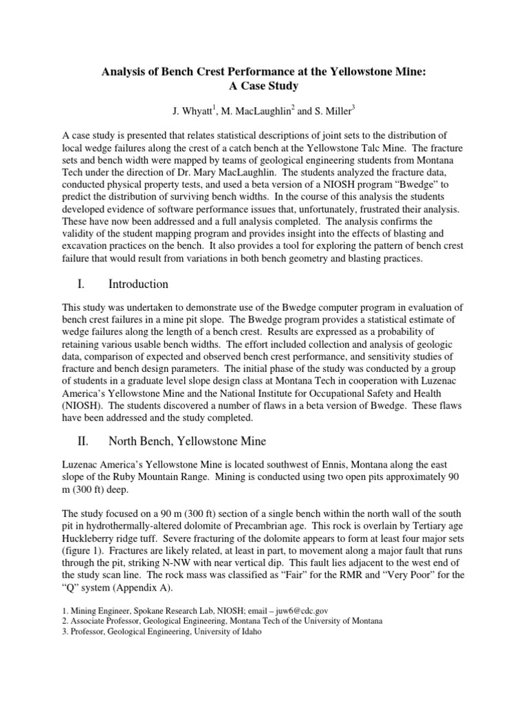 Analysis of Bench Crest Performance at The Yellowstone Mine: A Case ...