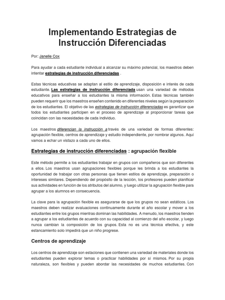 Implementando Estrategias de Instrucción Diferenciadas | PDF ...