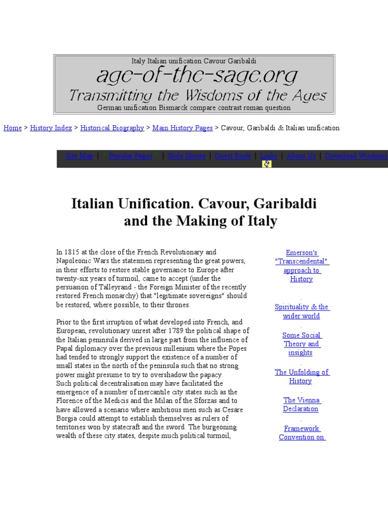 Italy Italian Unification Cavour Garibaldi | PDF | Italy | Napoleon