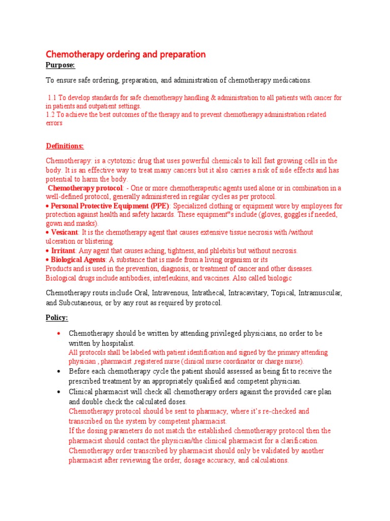 Chemotherapy Ordering and Preparation | PDF | Chemotherapy | Dose ...