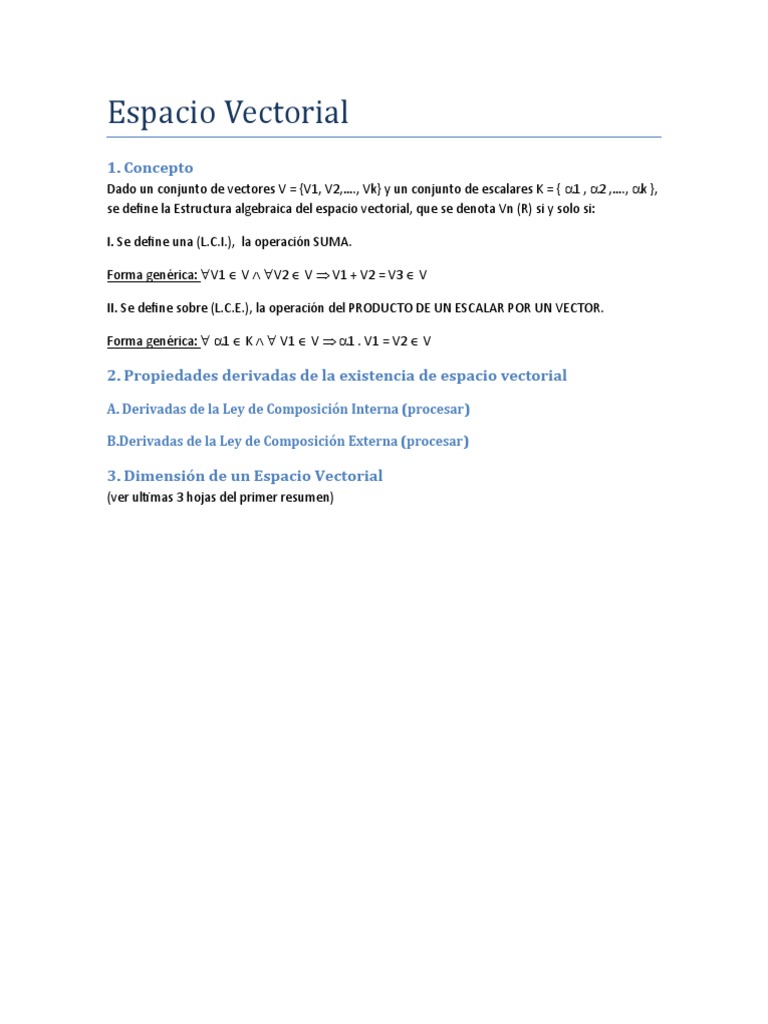 Espacio Vectorial-Algebra Lineal-Matematica I | PDF | Métodos y ...