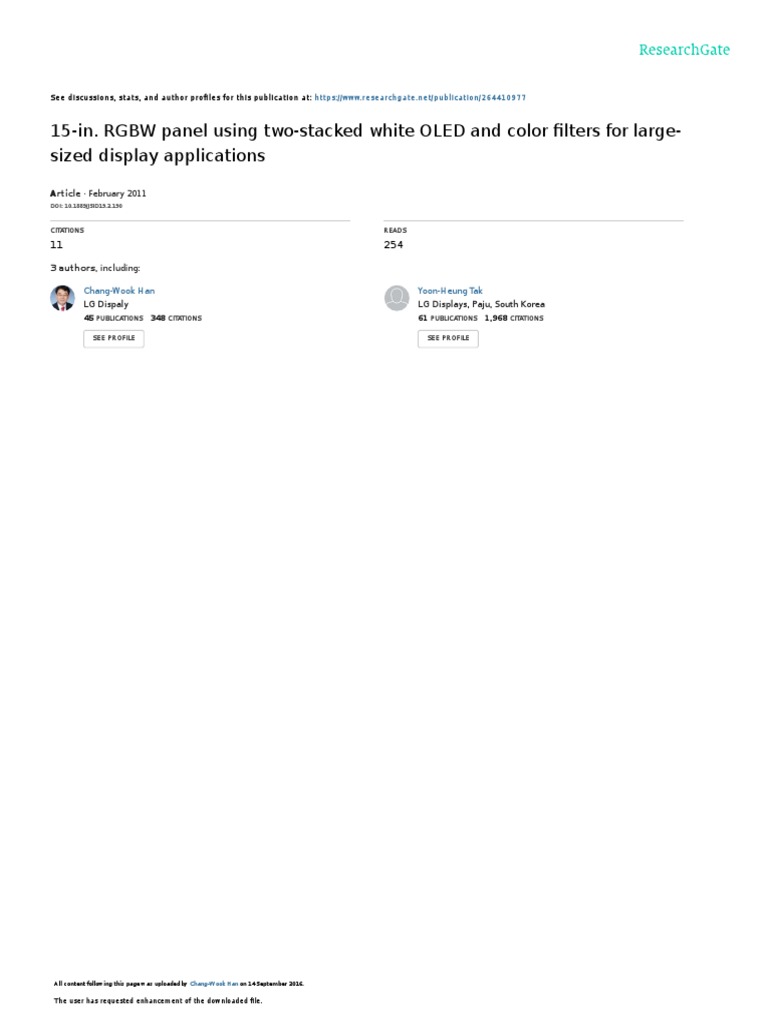15-In. RGBW Panel Using Two-Stacked White OLED and Color Filters For ...