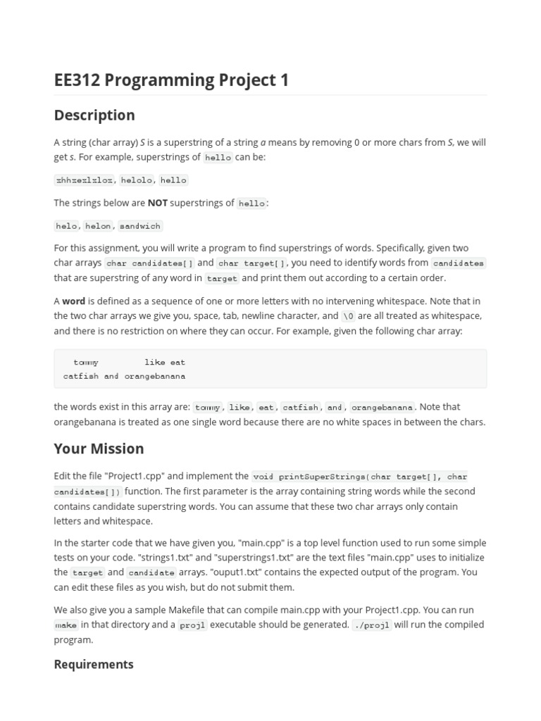EE312 Programming Project 1: Description | PDF | Subroutine | Computer Program