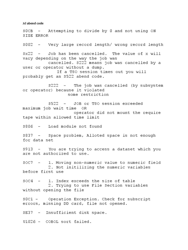 Abend Codes | PDF | Computer Architecture | Computer Data