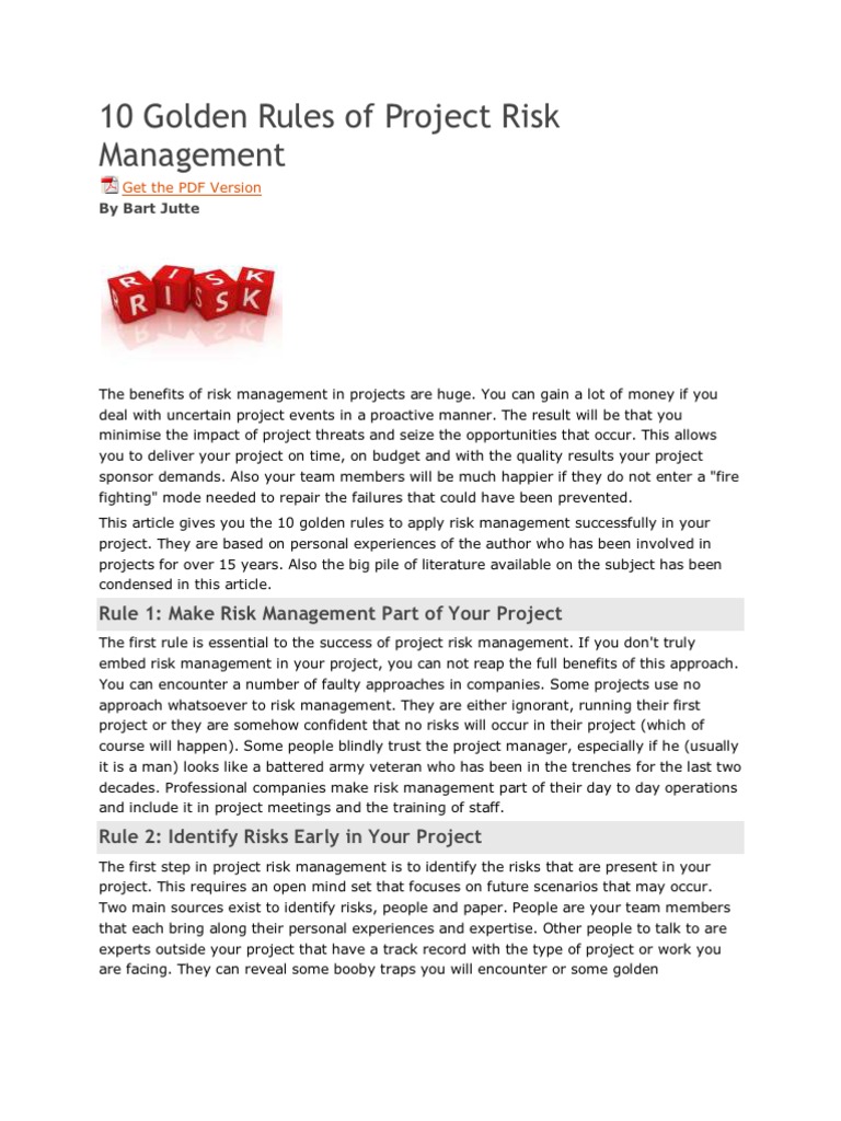 10 Golden Rules of Project Risk Management | PDF | Risk | Risk Management